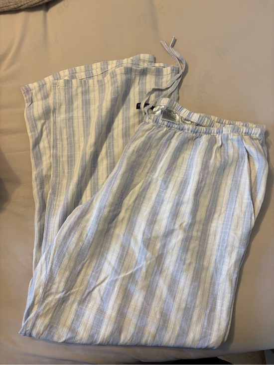 H&M | Pants & Jumpsuits | Hm Light Blue And White Striped Wide Leg ...